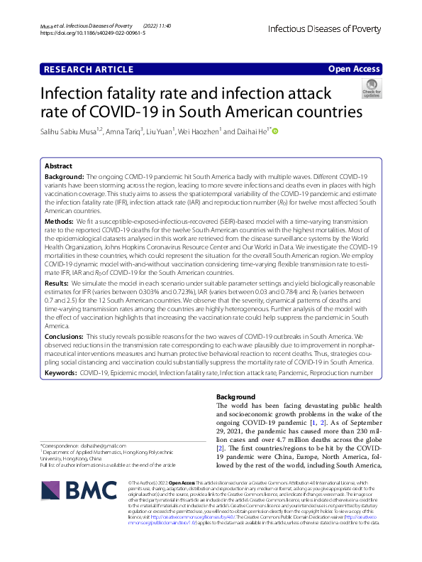(PDF) Infection Fatality Rate and Infection Attack Rate of COVID-19 in ...