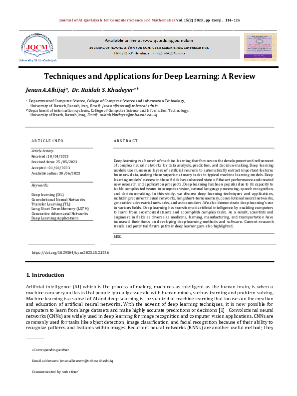 (PDF) Techniques and Applications for Deep Learning: A Review
