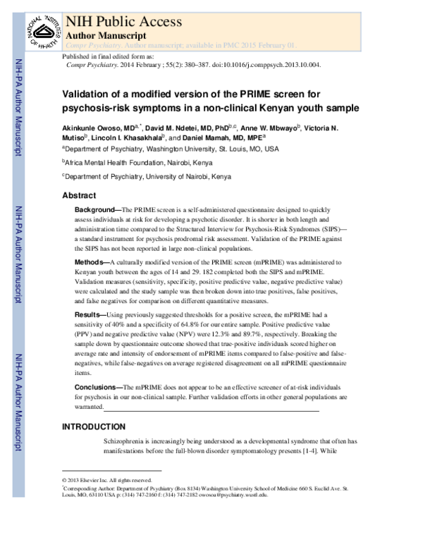 (PDF) Validation of a modified version of the PRIME screen for ...