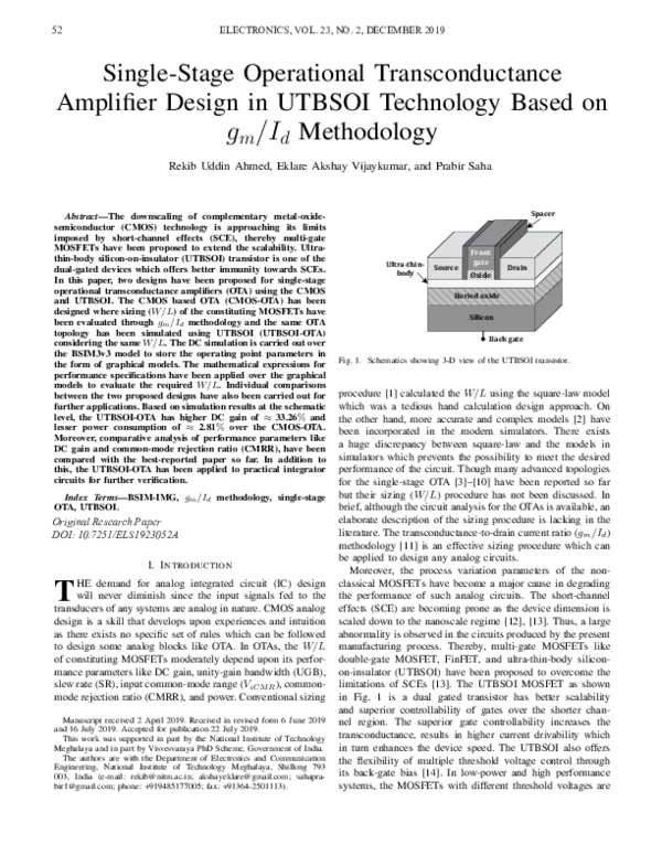 (PDF) Single-Stage Operational Transconductance Amplifier Design in UTBSOI Technology Based on ...