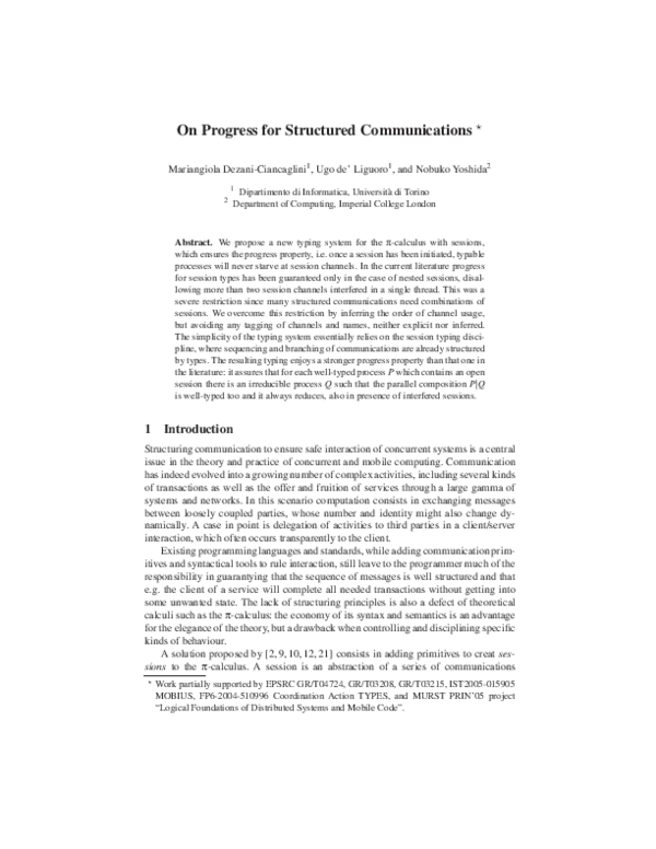 (PDF) On Progress for Structured Communications