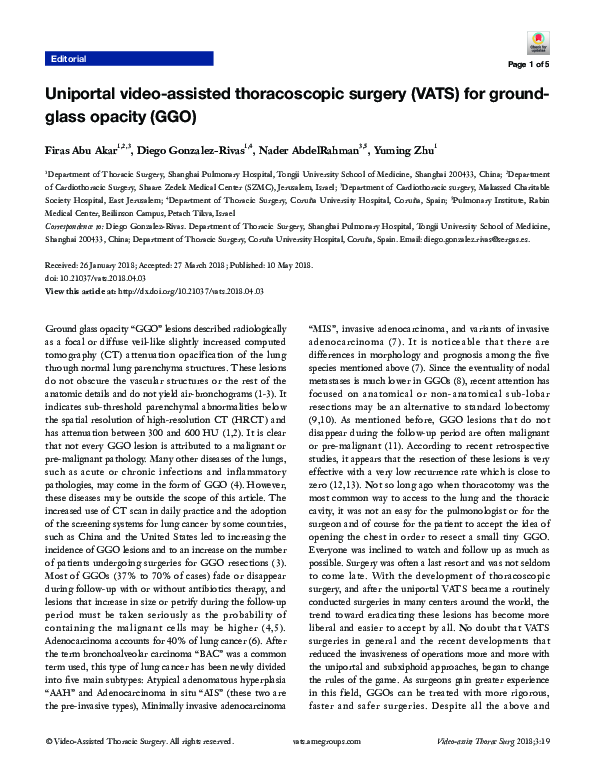 (PDF) Uniportal video-assisted thoracoscopic surgery pericardial window