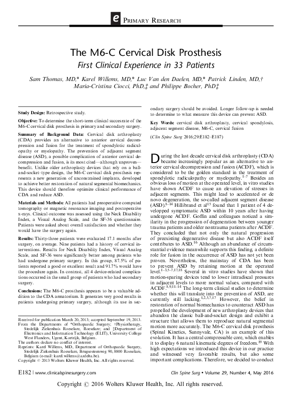 (PDF) The M6-C Cervical Disk Prosthesis