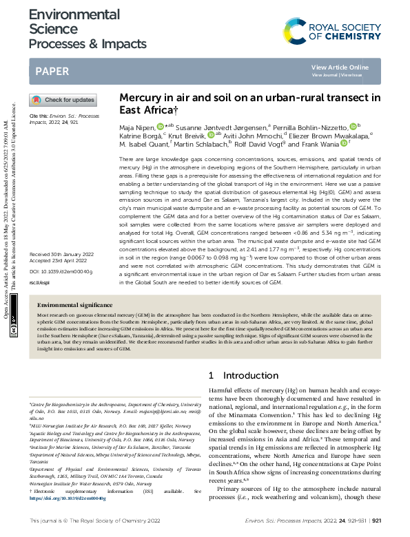 (PDF) Mercury in air and soil on an urban-rural transect in East Africa