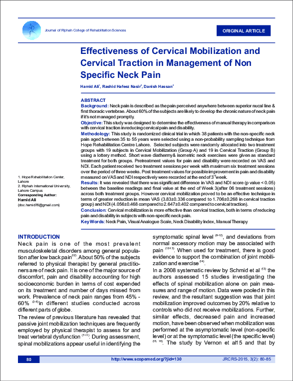(PDF) Effectiveness of Cervical Mobilization and Cervical Traction in ...