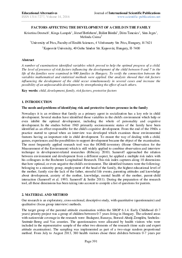 (PDF) Factors Affecting the Development of a Child in the Family