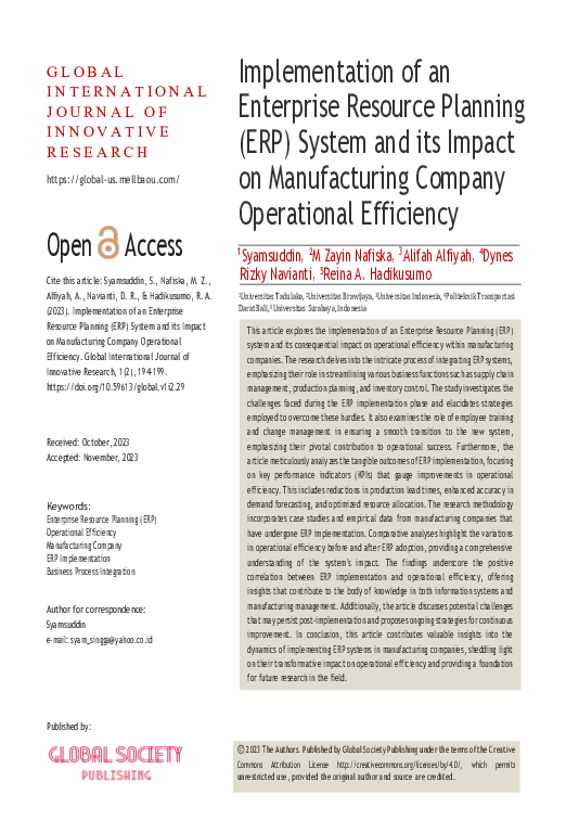 (PDF) Implementation of an Enterprise Resource Planning ERP System and ...