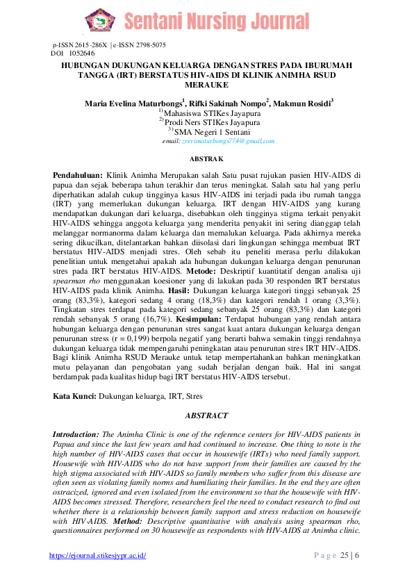 (PDF) Hubungan Dukungan Keluarga Dengan Stres Pada Ibu Rumah Tangga (Irt) Berstatus Hiv-Aids DI ...