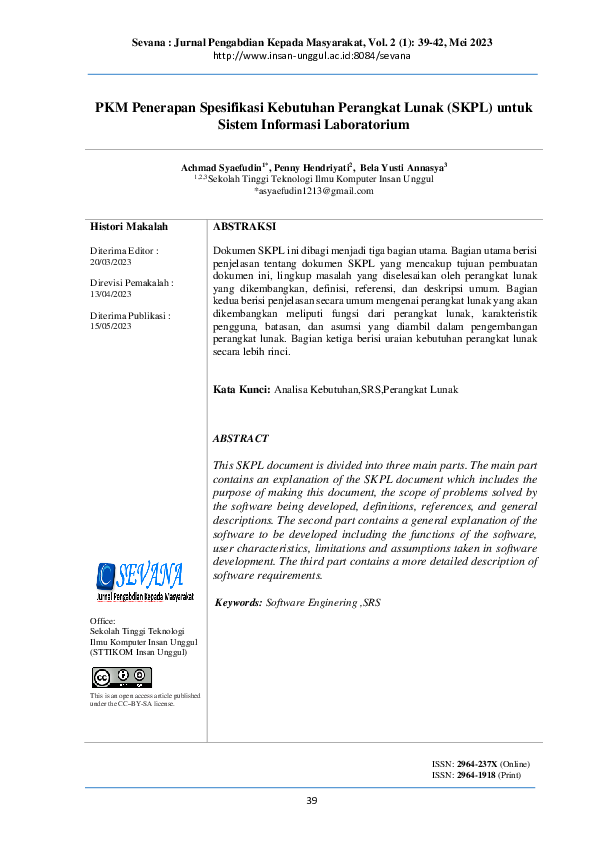 (PDF) PKM Penerapan Spesifikasi Kebutuhan Perangkat Lunak (SKPL) untuk ...