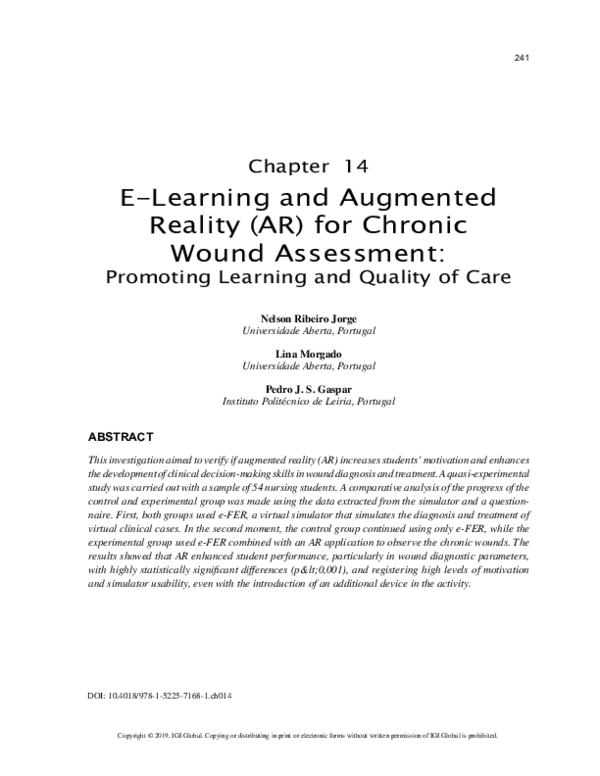 (PDF) E-Learning and Augmented Reality (AR) for Chronic Wound Assessment