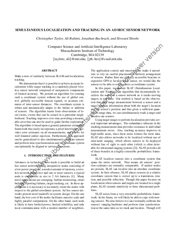 (PDF) Simultaneous localization and tracking in an ad hoc sensor network | Ali Asghar Rahimi ...
