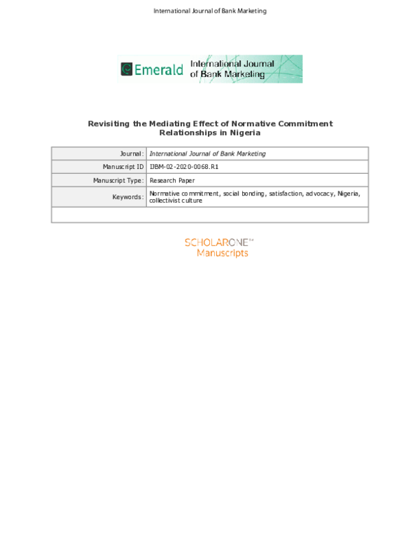 (PDF) Revisiting the mediating effect of normative commitment in B2B bank relationships in Nigeria
