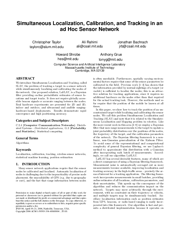 (PDF) Simultaneous localization, calibration, and tracking in an ad hoc sensor network