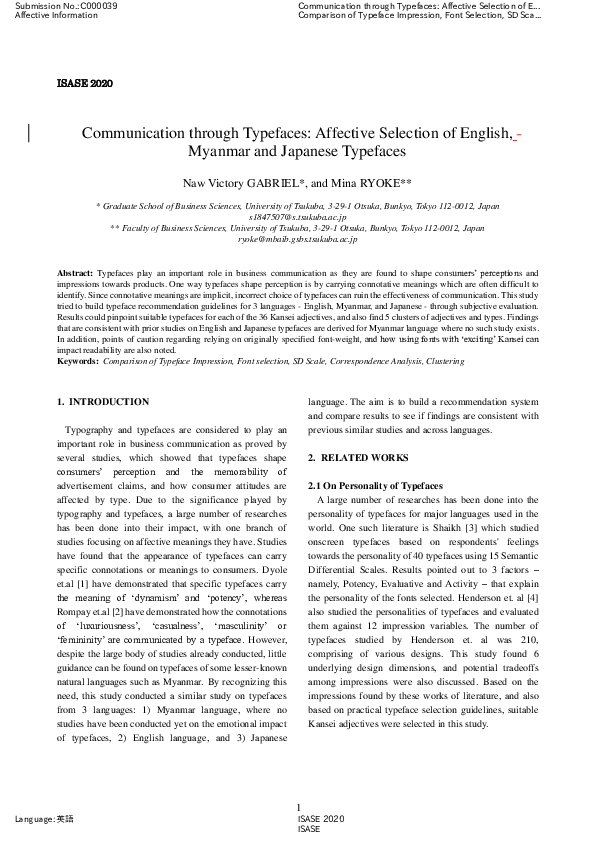 (PDF) Communication through Typefaces: Affective Selection of English, Myanmar and Japanese ...