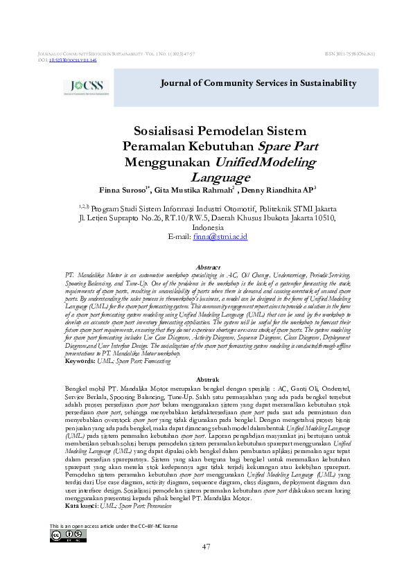 (PDF) Sosialisasi Pemodelan Sistem Peramalan Kebutuhan Spare Part ...