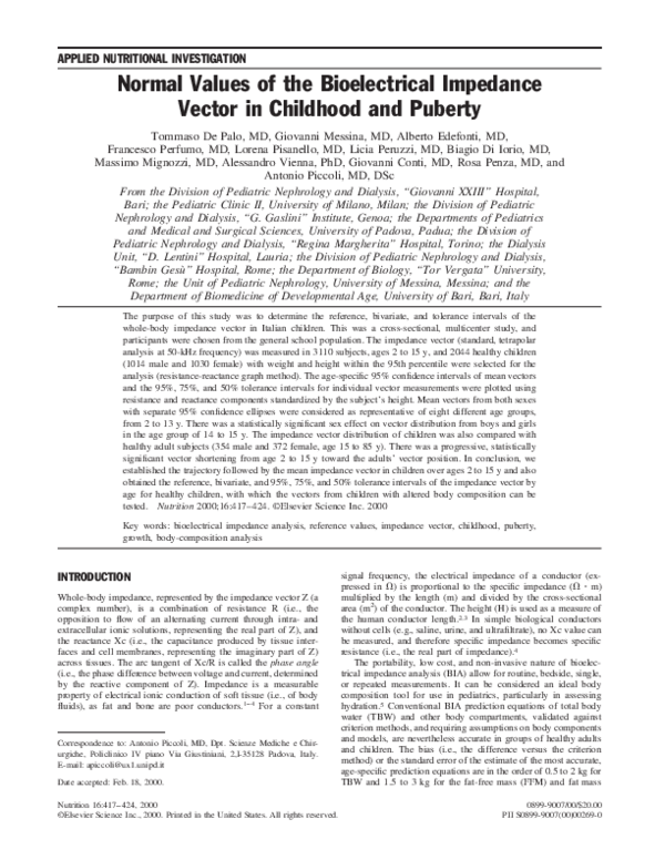 (PDF) Normal values of the bioelectrical impedance vector in childhood ...
