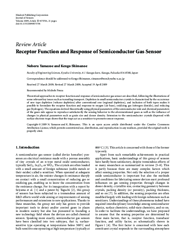 (PDF) Receptor Function and Response of Semiconductor Gas Sensor