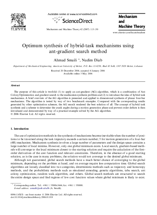 (PDF) Optimum synthesis of hybrid-task mechanisms using ant-gradient search method