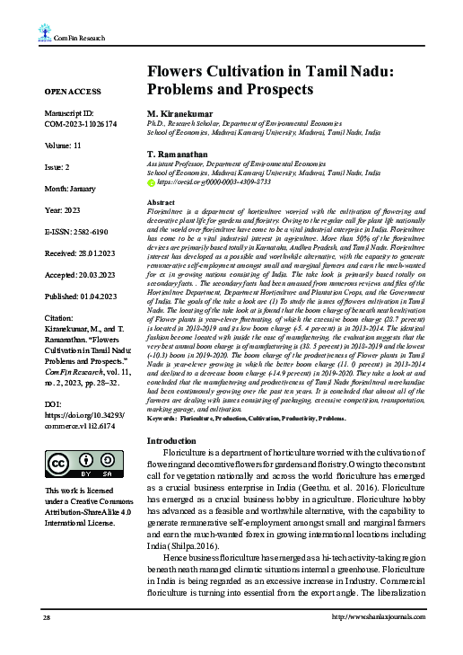 (PDF) Flowers Cultivation in Tamil Nadu: Problems and Prospects