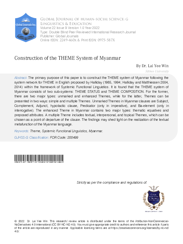 (PDF) Construction of the THEME System of Myanmar