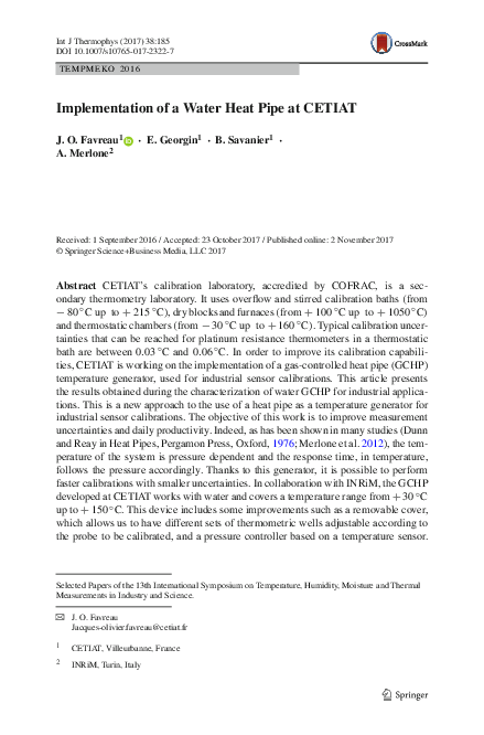 (PDF) Implementation of a Water Heat Pipe at CETIAT