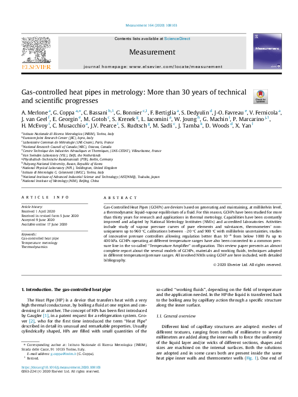 (PDF) Gas-controlled heat pipes in metrology: More than 30 years of ...
