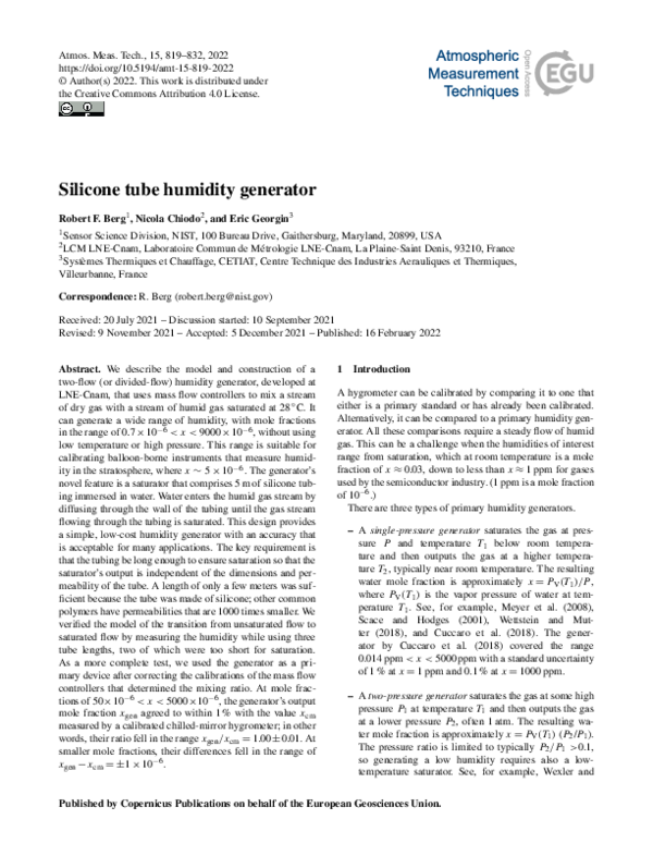 (PDF) Silicone tube humidity generator