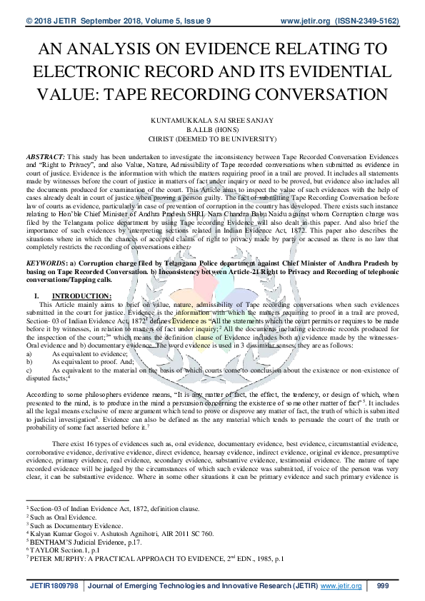 (PDF) An analysis on Evidence Relating to Electronic Record and it's ...