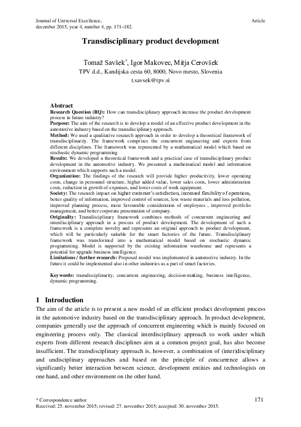 (PDF) Transdisciplinary product development