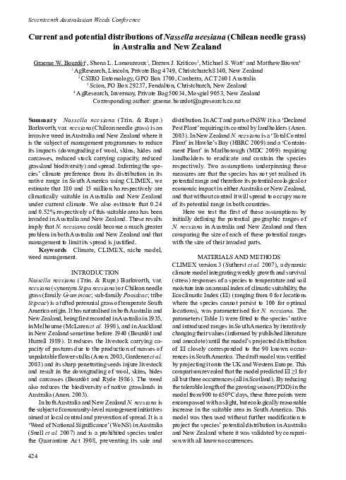 (PDF) Current and potential distributions of Nassella neesiana (Chilean ...