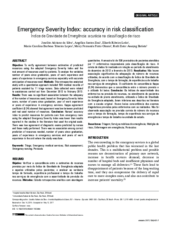 (PDF) Emergency Severity Index: accuracy in risk classification