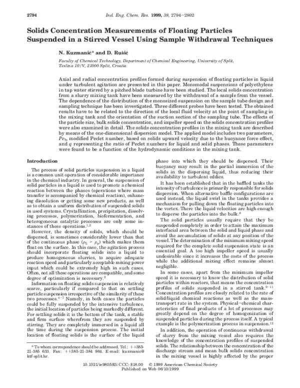 (PDF) Solids Concentration Measurements of Floating Particles Suspended in a Stirred Vessel ...