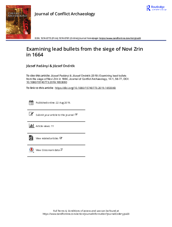(PDF) Examining lead bullets from the siege of Novi Zrin in 1664
