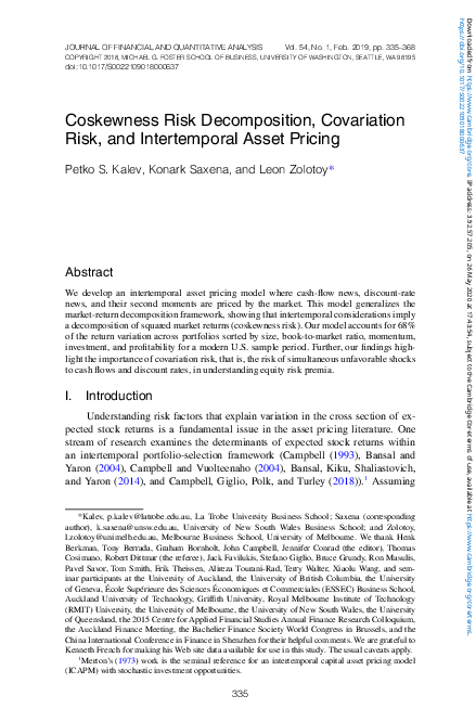(PDF) Coskewness Risk Decomposition, Covariation Risk, and ...