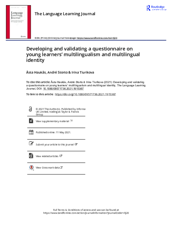 (PDF) Developing and validating a questionnaire on young learners’ multilingualism and ...
