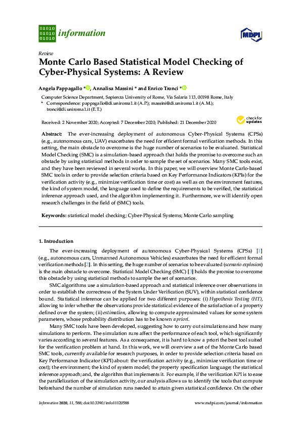 Pdf Monte Carlo Based Statistical Model Checking Of Cyber Physical