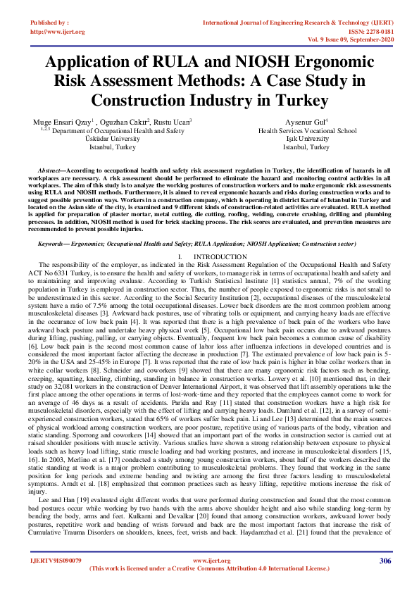 (PDF) Application of RULA and NIOSH Ergonomic Risk Assessment Methods ...