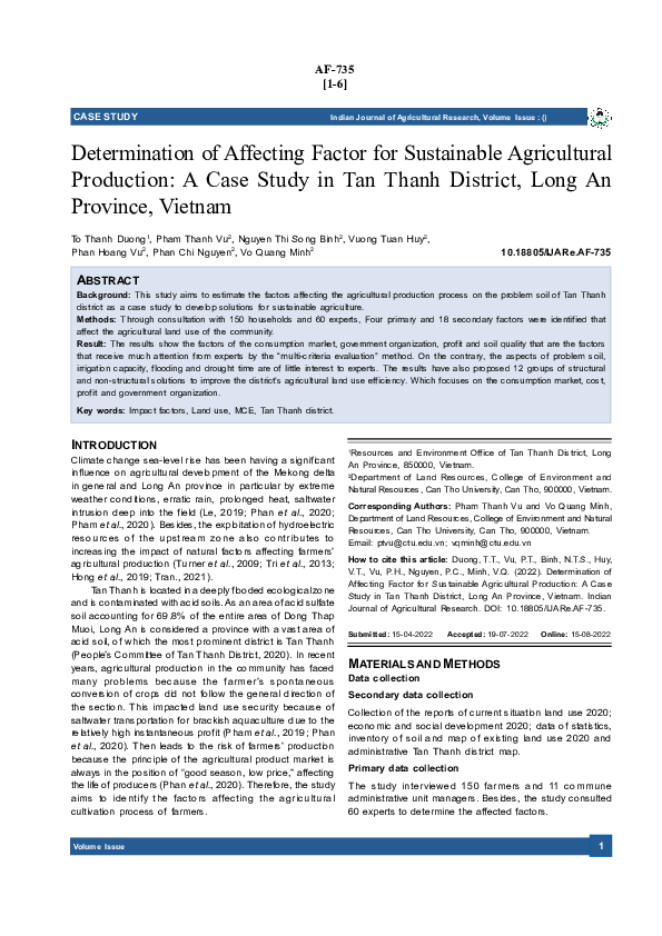 (PDF) Determination of Affecting Factor for Sustainable Agricultural ...