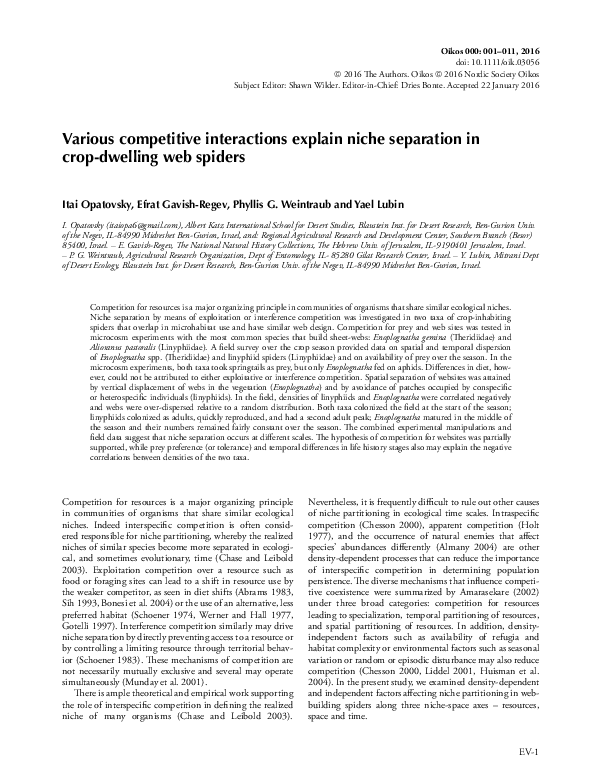 (PDF) Various competitive interactions explain niche separation in crop ...