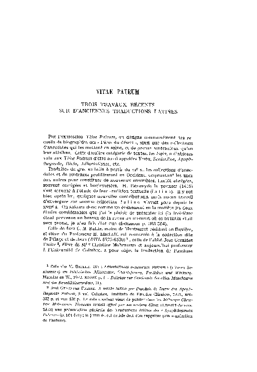 (PDF) Vitae Patrum Trois travaux récents sur d'anciennes traductions ...