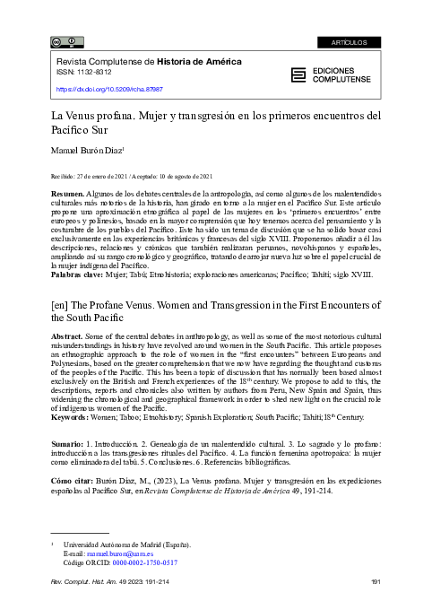 (PDF) La Venus profana. Mujer y transgresión en los primeros encuentros del Pacífico Sur