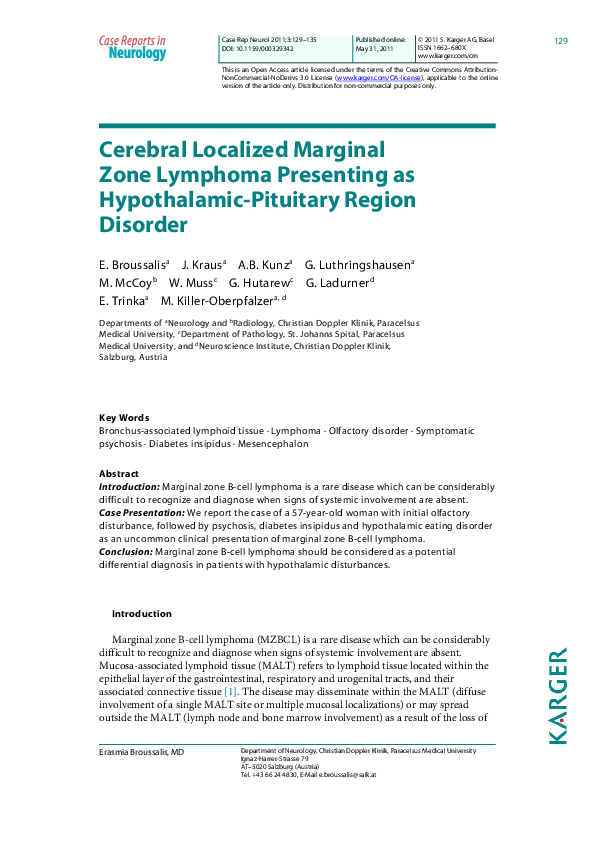 (PDF) Cerebral localized marginal zone lymphoma presenting as ...