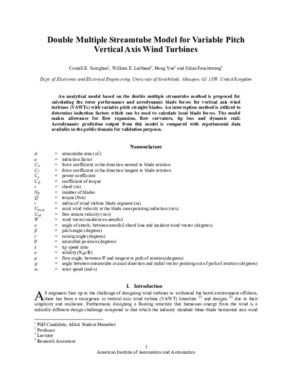 (PDF) Double Multiple Streamtube Model for Variable Pitch Vertical Axis ...