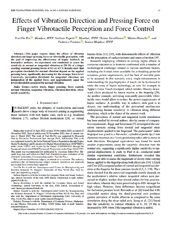 (PDF) Effects of vibration direction and pressing force on finger ...