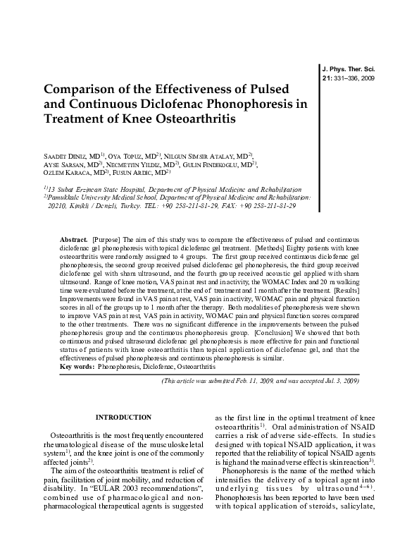 (PDF) Comparison of the Effectiveness of Pulsed and Continuous Diclofenac Phonophoresis in ...