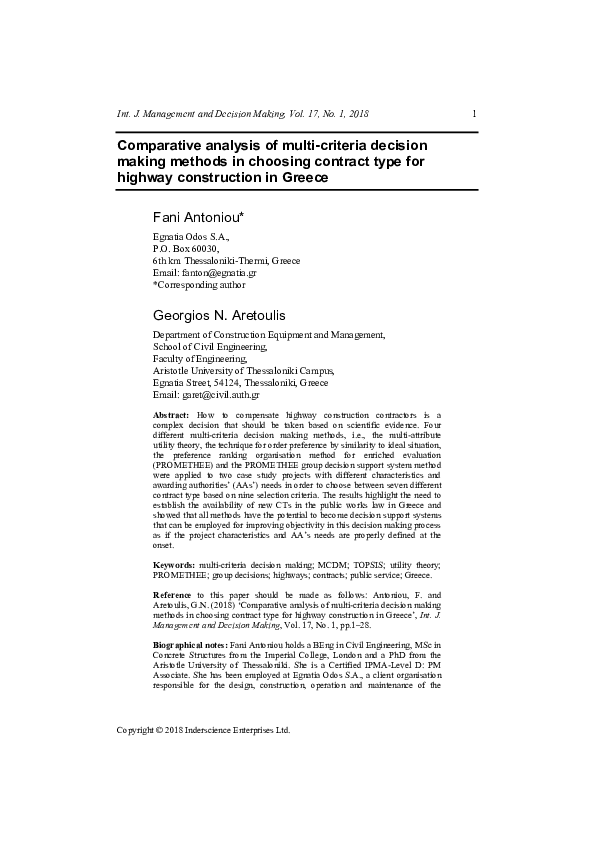 (PDF) Comparative analysis of multi-criteria decision making methods in choosing contract type ...