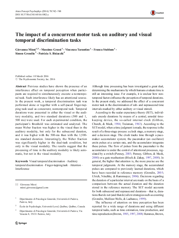 (PDF) The impact of a concurrent motor task on auditory and visual temporal discrimination tasks