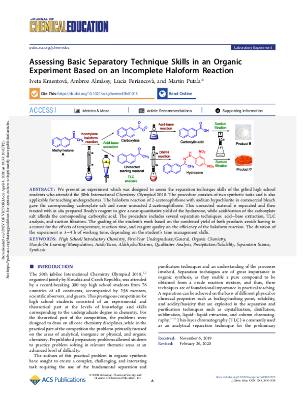 (PDF) Assessing Basic Separatory Technique Skills in an Organic Experiment Based on an ...
