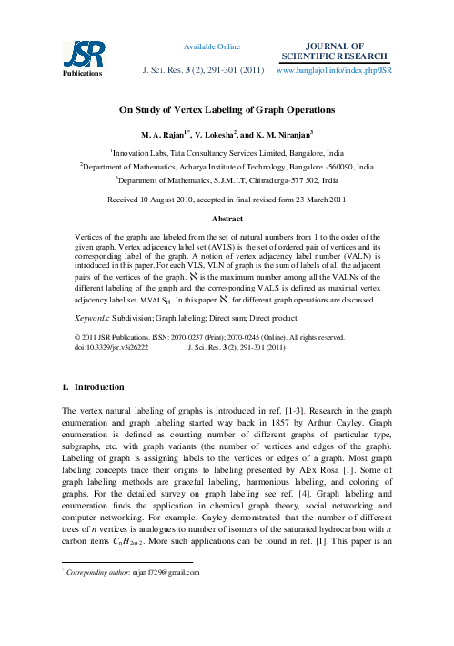 (PDF) On Study of Vertex Labeling of Graph Operations
