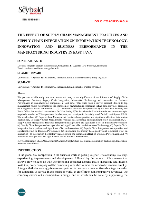 (PDF) The effect of Supply Chain Management Practices and Supply Chain Integration on ...